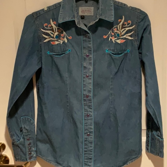 Tops | Embroidered Rockmount Ranch Wear Denim Shirt | Poshmark